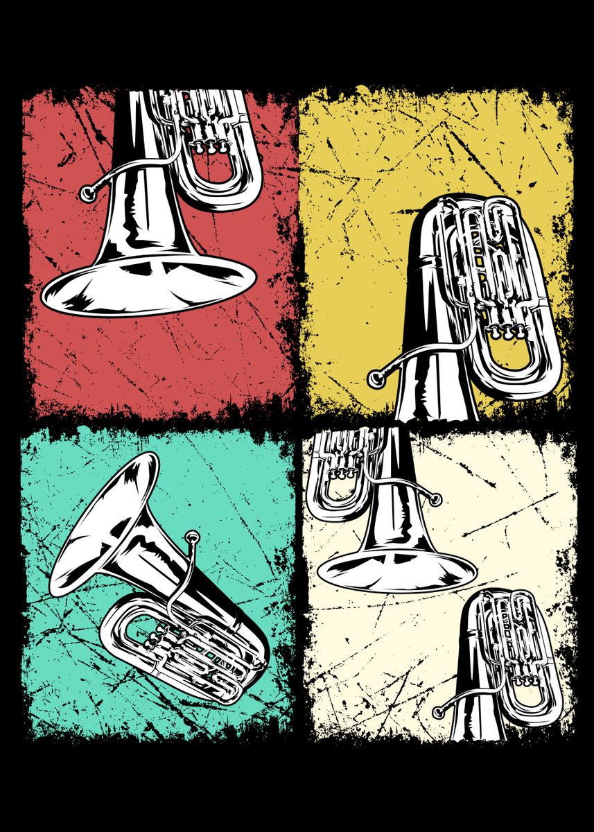 'Vintage Music Tuba Player' Poster, picture, metal print, paint by ...