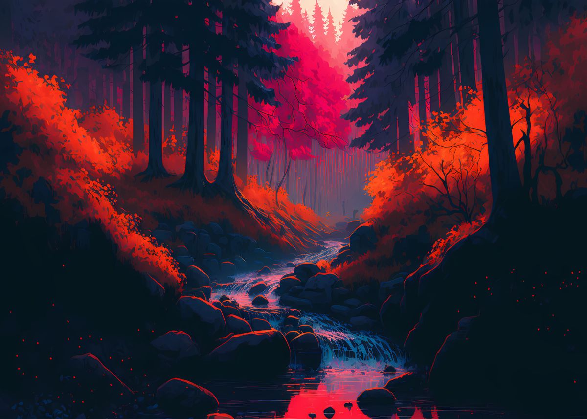 'Red River Landscape' Poster by artH | Displate