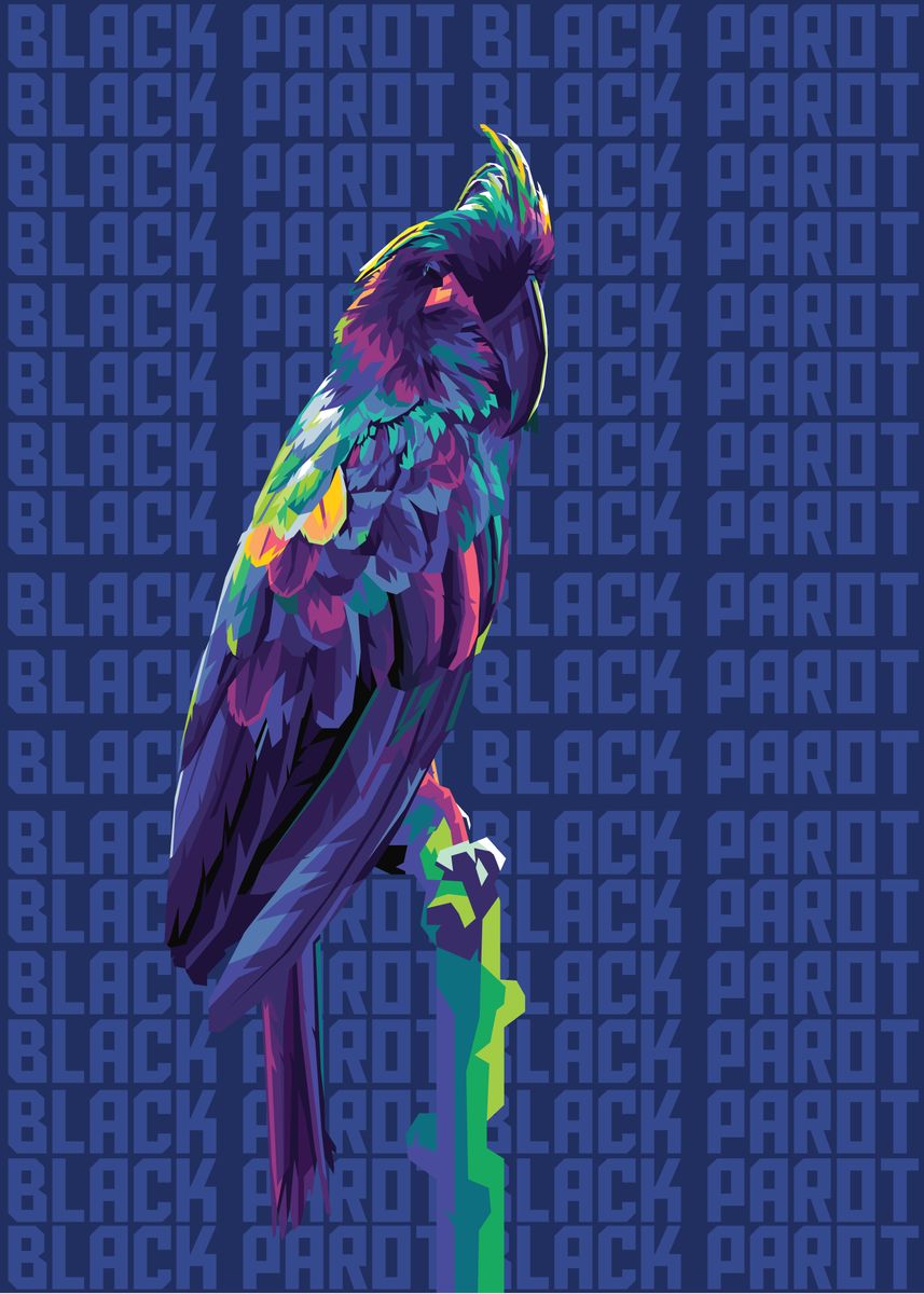 'Black Parrot with text' Poster, picture, metal print, paint by Muamar ...