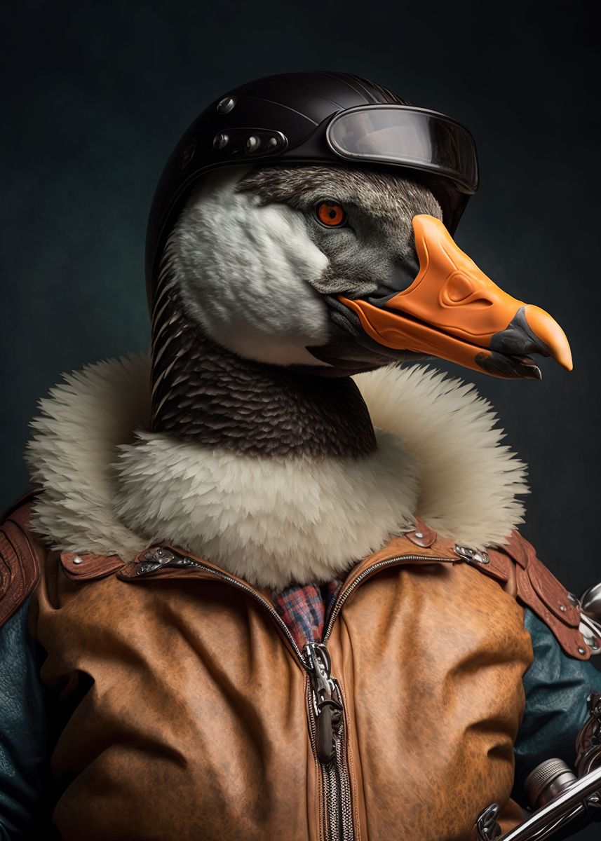 'Biker Goose' Poster, picture, metal print, paint by Beneveri | Displate