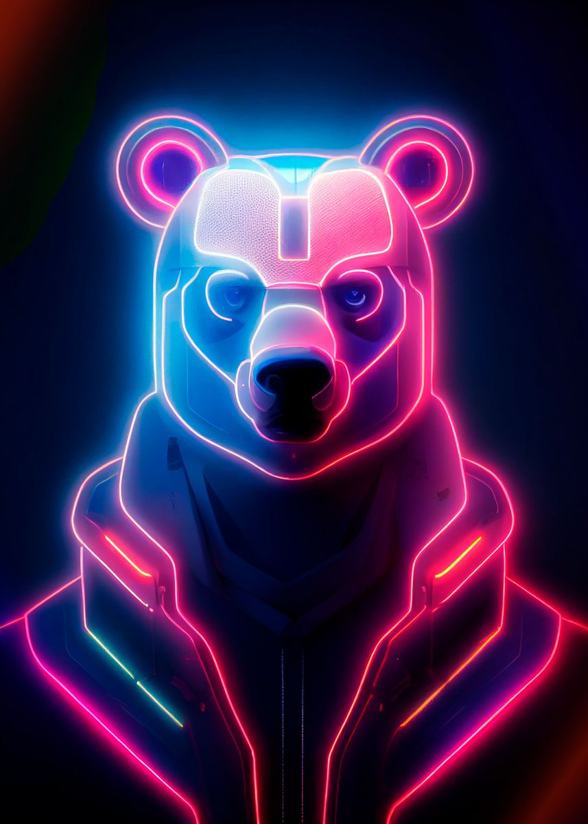 'neon bear' Poster, picture, metal print, paint by Limited edition ...