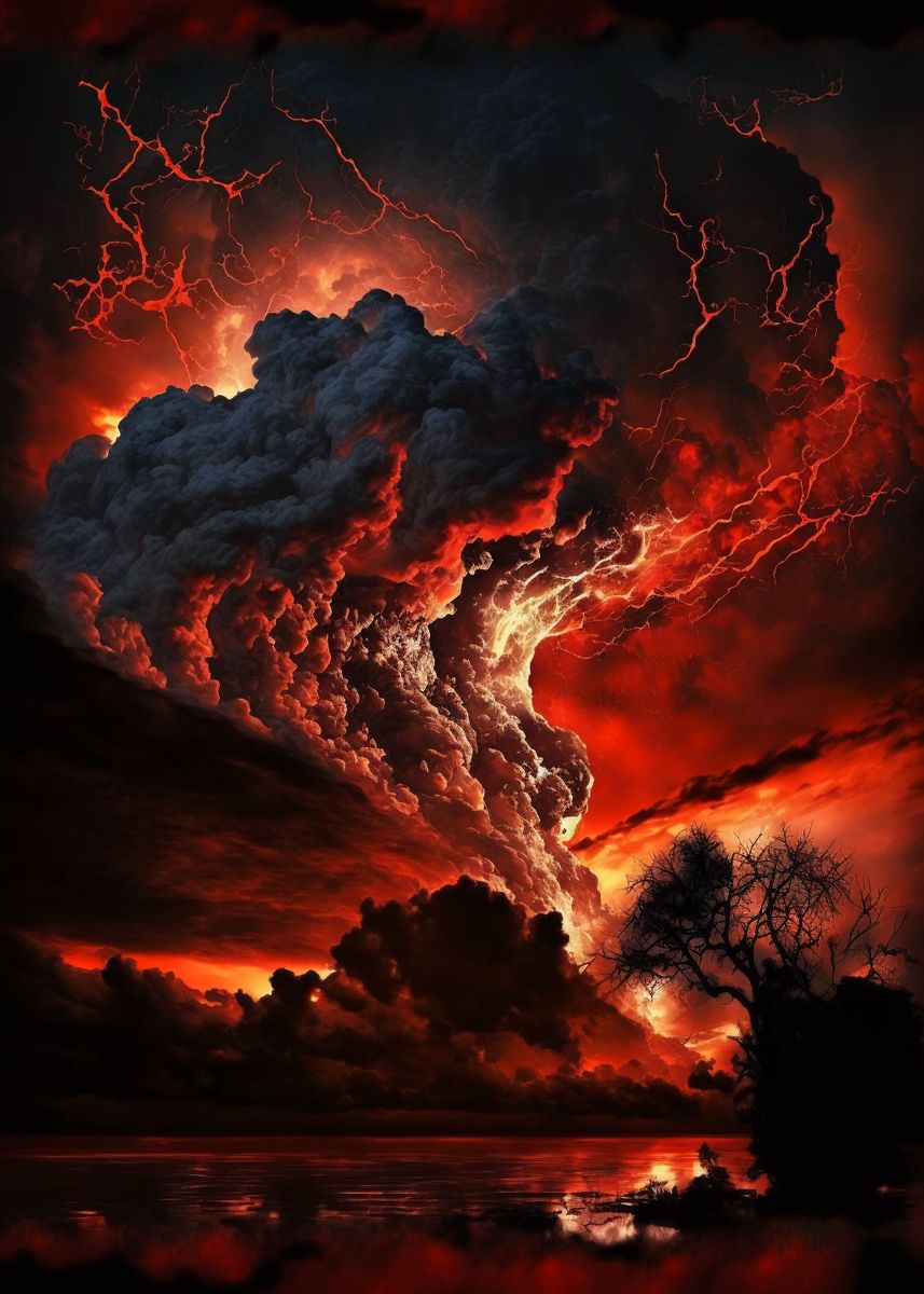 'Red apocalyptic storm' Poster, picture, metal print, paint by Sigma ...