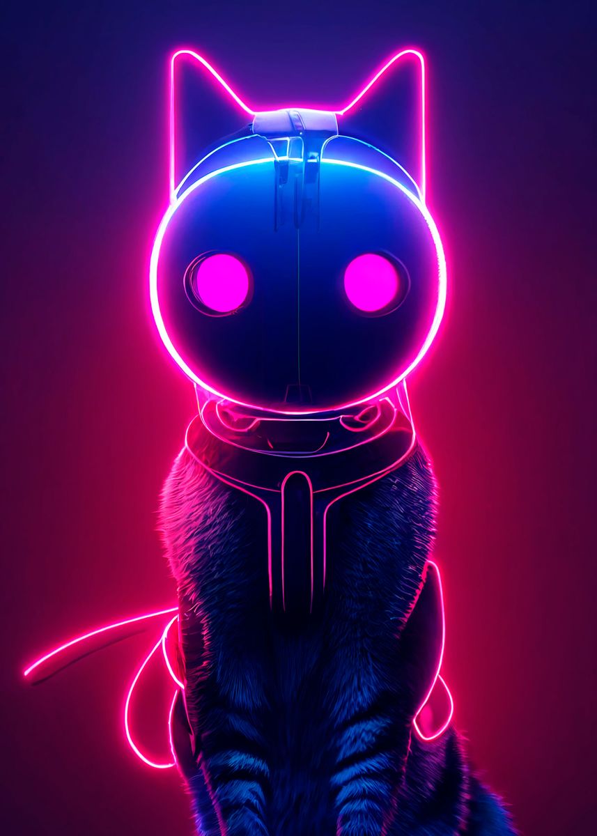 'neon cat' Poster, picture, metal print, paint by Limited edition ...