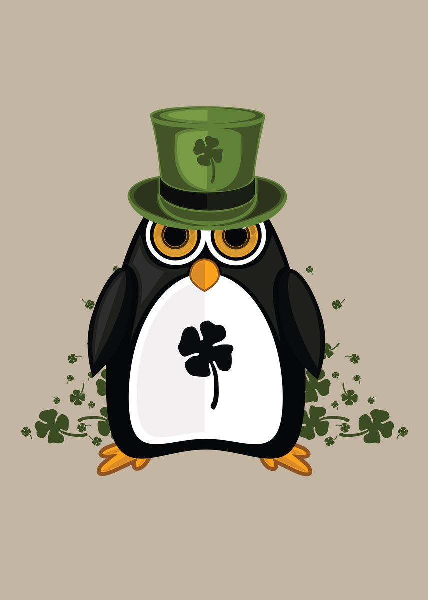 'Saint Patricks Penguin' Poster, picture, metal print, paint by ...