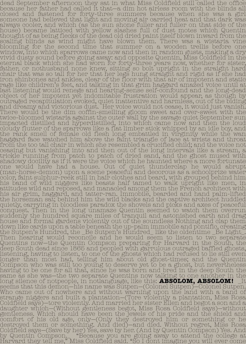 'Absolom Absolom Book Text' Poster, picture, metal print, paint by ...