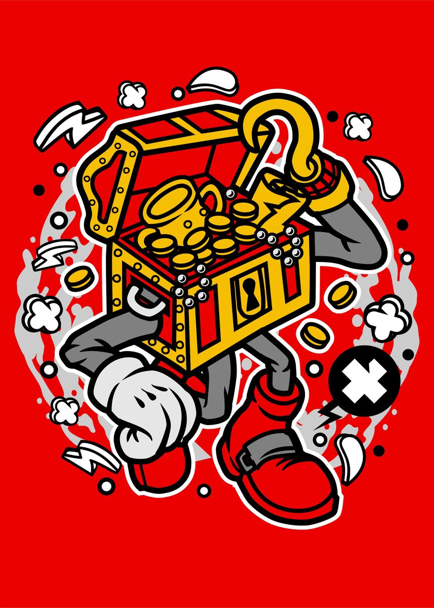 'pirate treasure box cartoo' Poster, picture, metal print, paint by ...