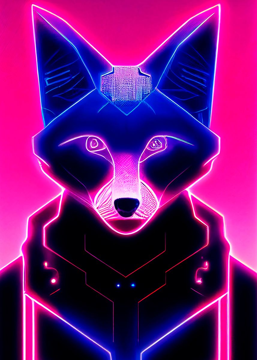 'neon fox' Poster, picture, metal print, paint by Metal Edge Creation ...