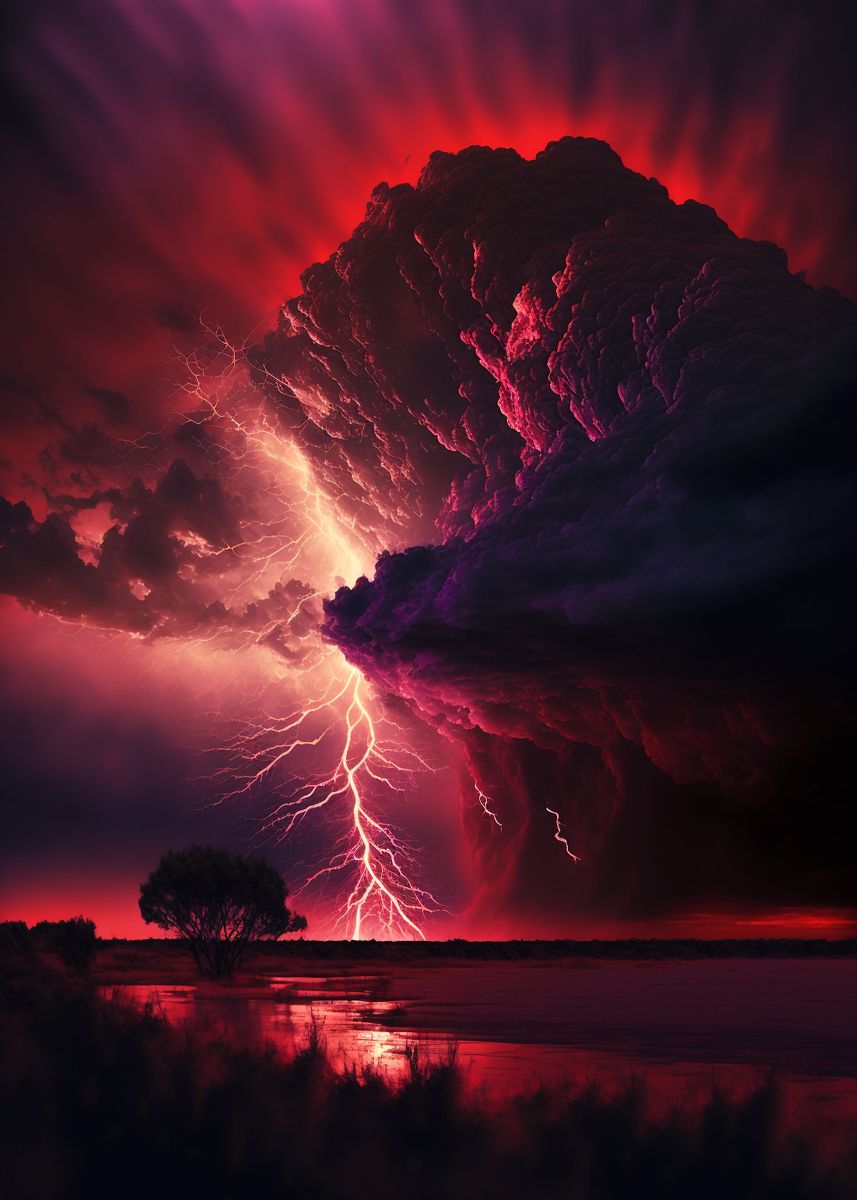 'Red apocalyptic storm' Poster, picture, metal print, paint by Sigma ...