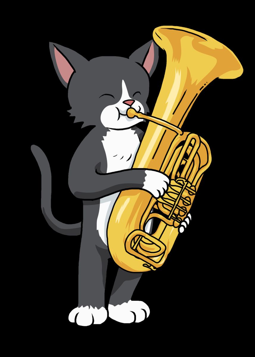 'Tuxedo Cat Tuba Player' Poster, picture, metal print, paint by ...