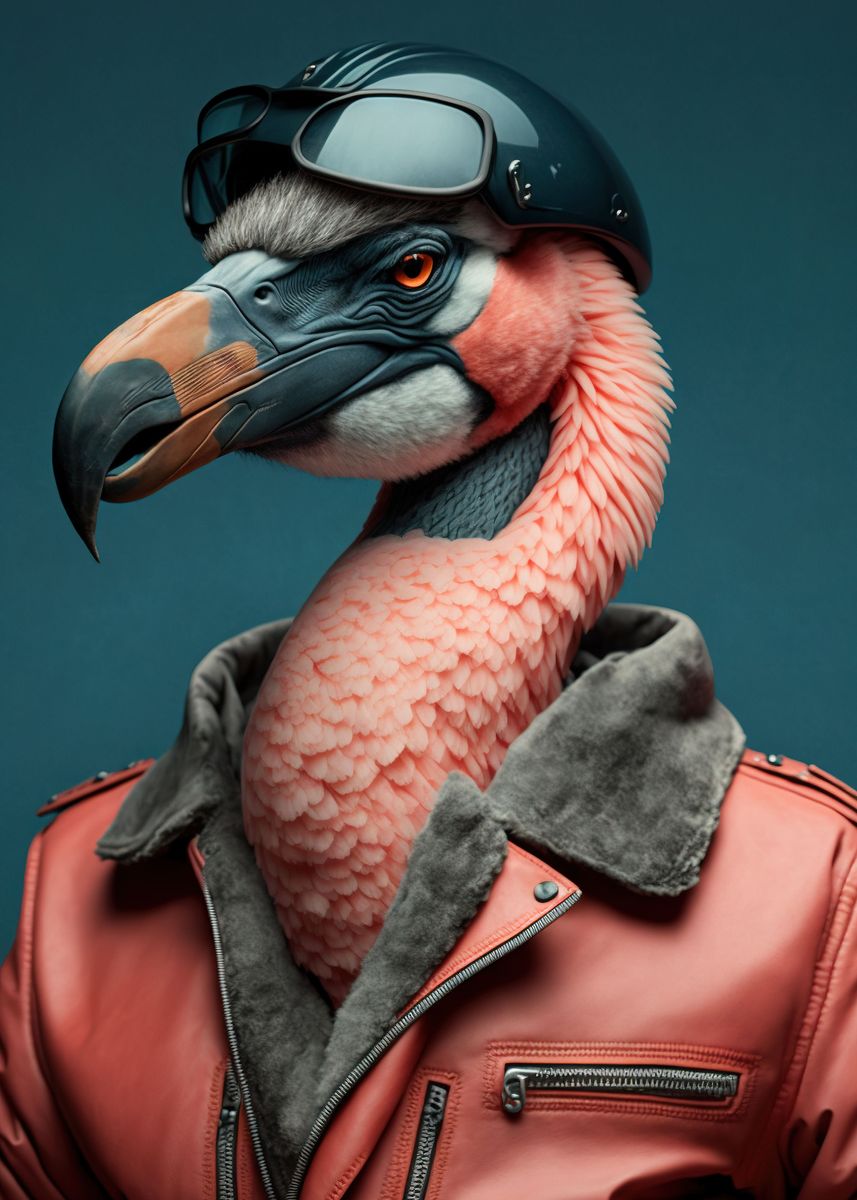 'Biker Flamingo' Poster, picture, metal print, paint by Beneveri | Displate