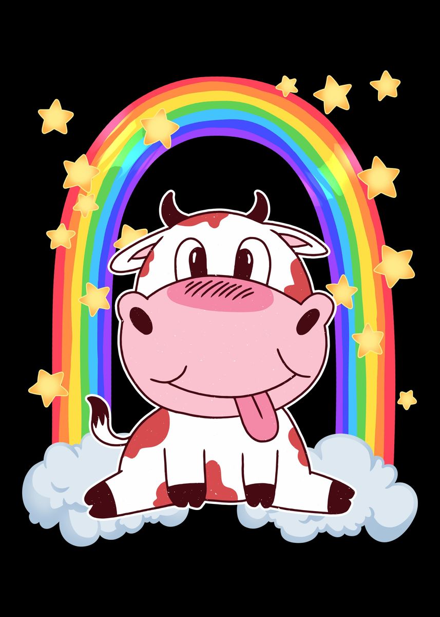 'Cow rainbow farm beind' Poster, picture, metal print, paint by fansinn ...