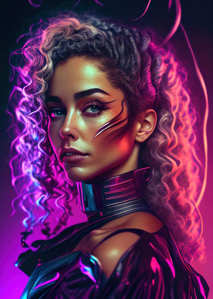 'Synthwave neon girl' Poster, picture, metal print, paint by Sigma Rat ...