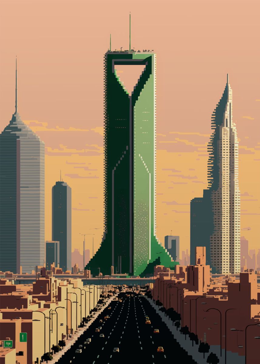 'Riyadh Pixel art' Poster, picture, metal print, paint by M Art | Displate