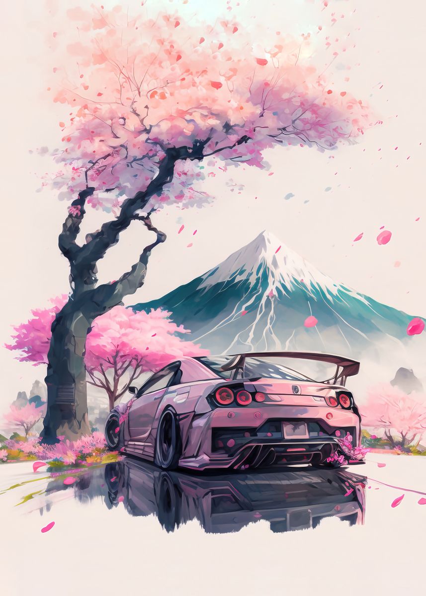 'car and sakura' Poster, picture, metal print, paint by Travel Travel ...