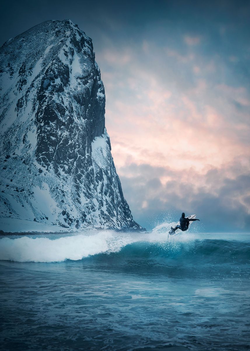 'Winter Surfer' Poster, picture, metal print, paint by Julius Kähkönen ...