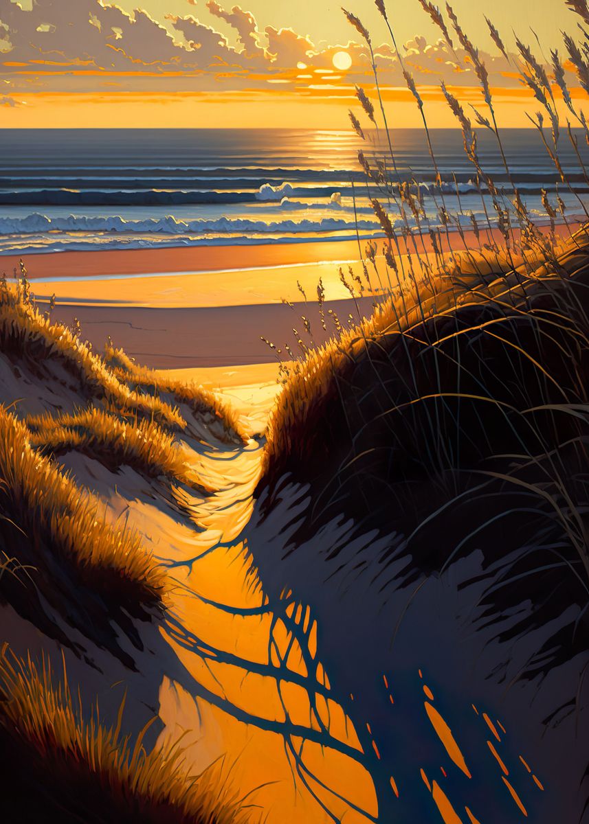 'Sunset At The Beach' Poster by TESSERACT ART | Displate