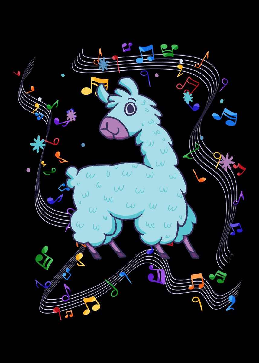 'Lama Party Music Alpaca' Poster, picture, metal print, paint by ...