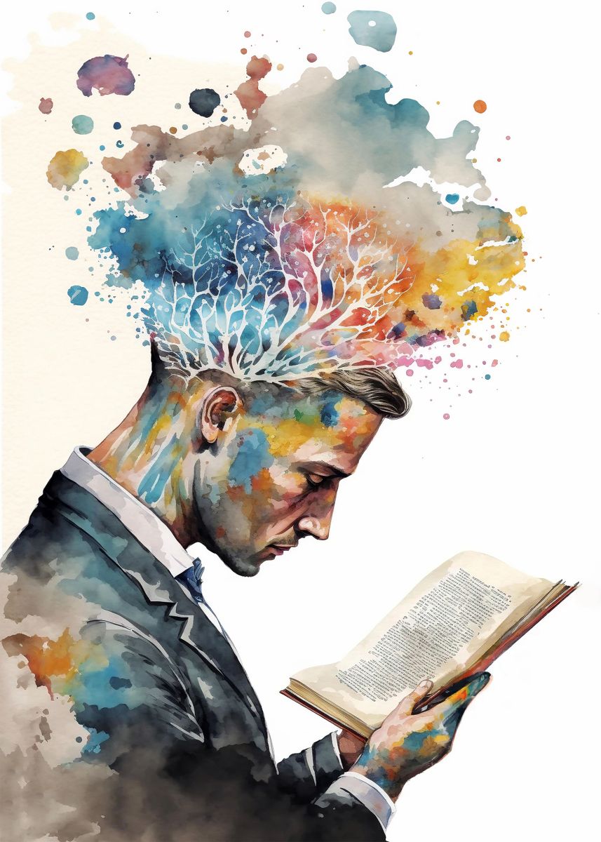 'Reading Reader Books ' Poster, picture, metal print, paint by P | Displate