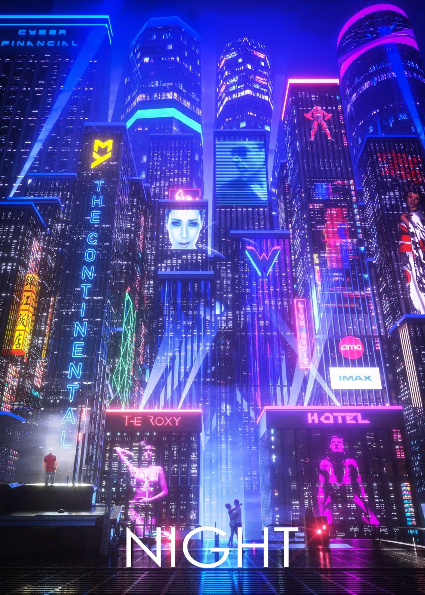 'Night On The City' Poster, picture, metal print, paint by Mukart ...