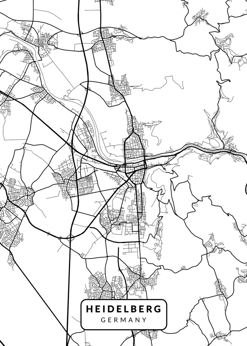 'Heidelberg Germany Map' Poster, picture, metal print, paint by Raka ...