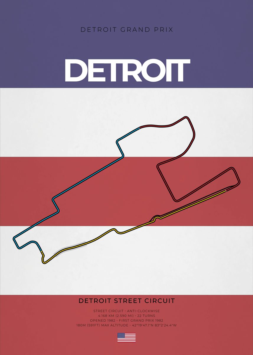 'Detroit F1 Circuit' Poster, picture, metal print, paint by aio | Displate