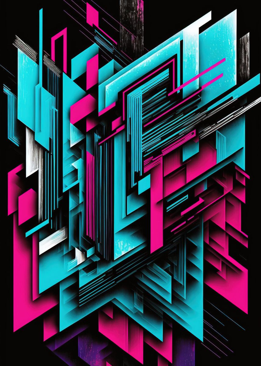 'Abstract Neon Pattern 2' Poster, picture, metal print, paint by Ryan ...