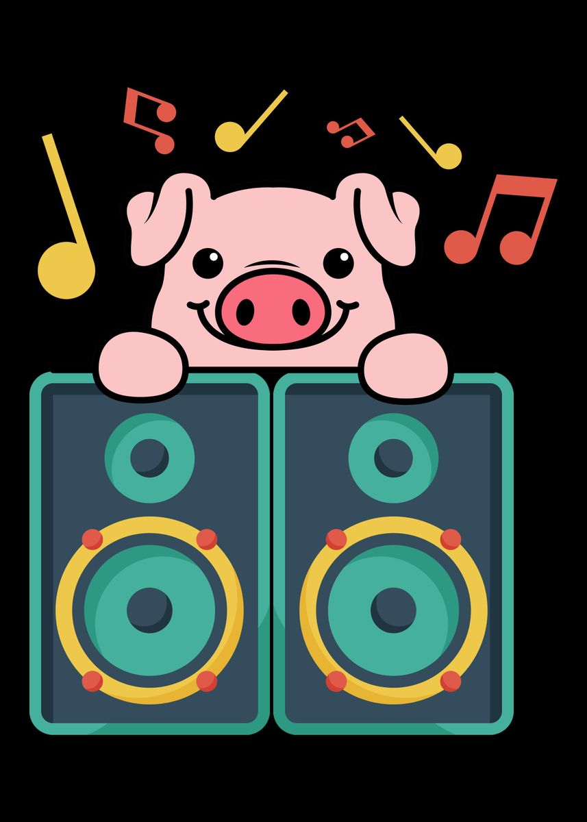 'Pig Music DJ Disco' Poster, picture, metal print, paint by ...