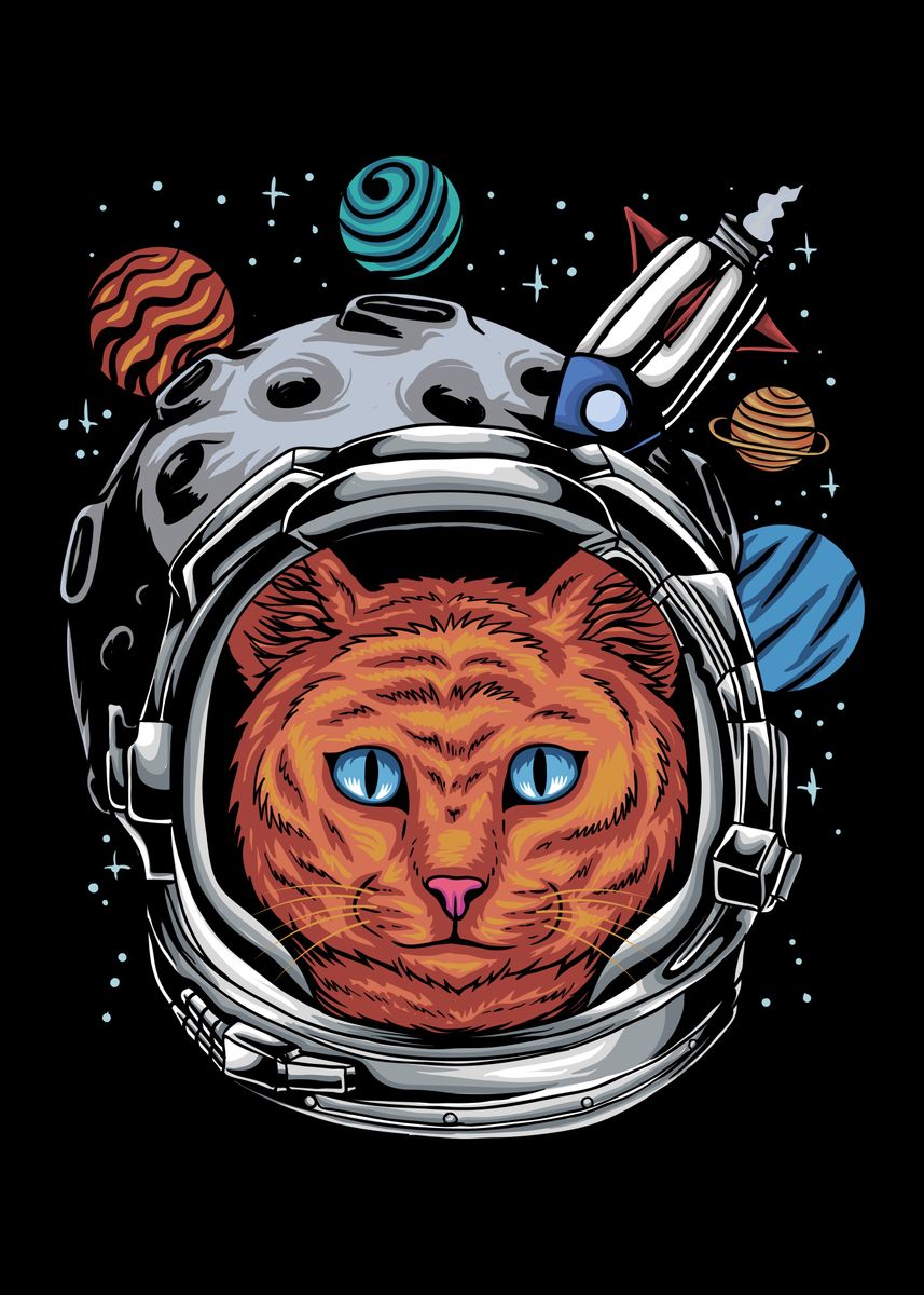 'Astro Cat' Poster, picture, metal print, paint by Zake Yonkou | Displate