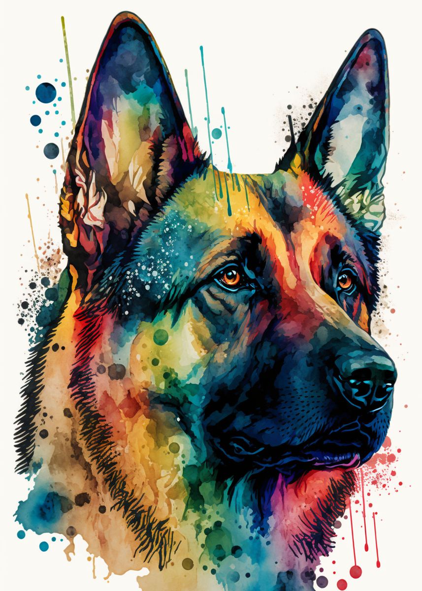 'German Shepherd' Poster, picture, metal print, paint by ...
