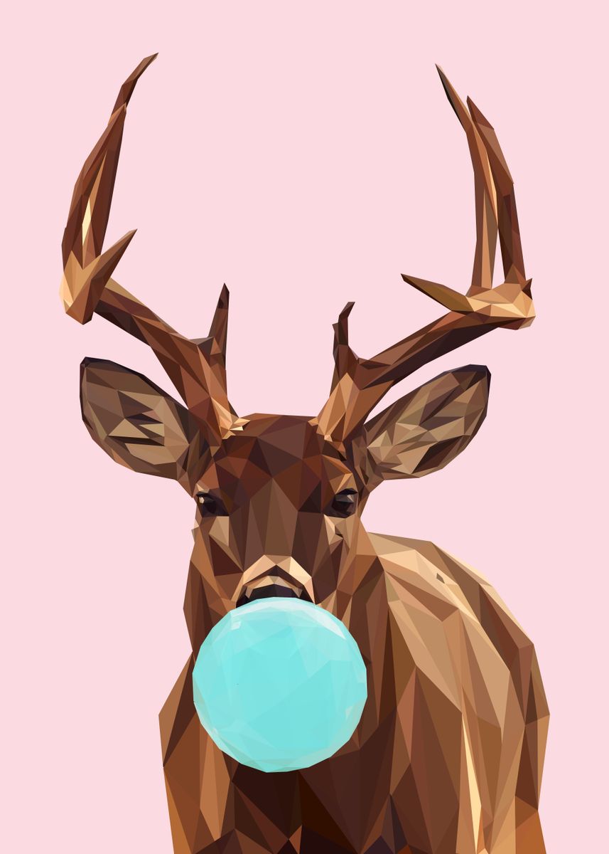 'Elk bubble gum animals ' Poster, picture, metal print, paint by ...