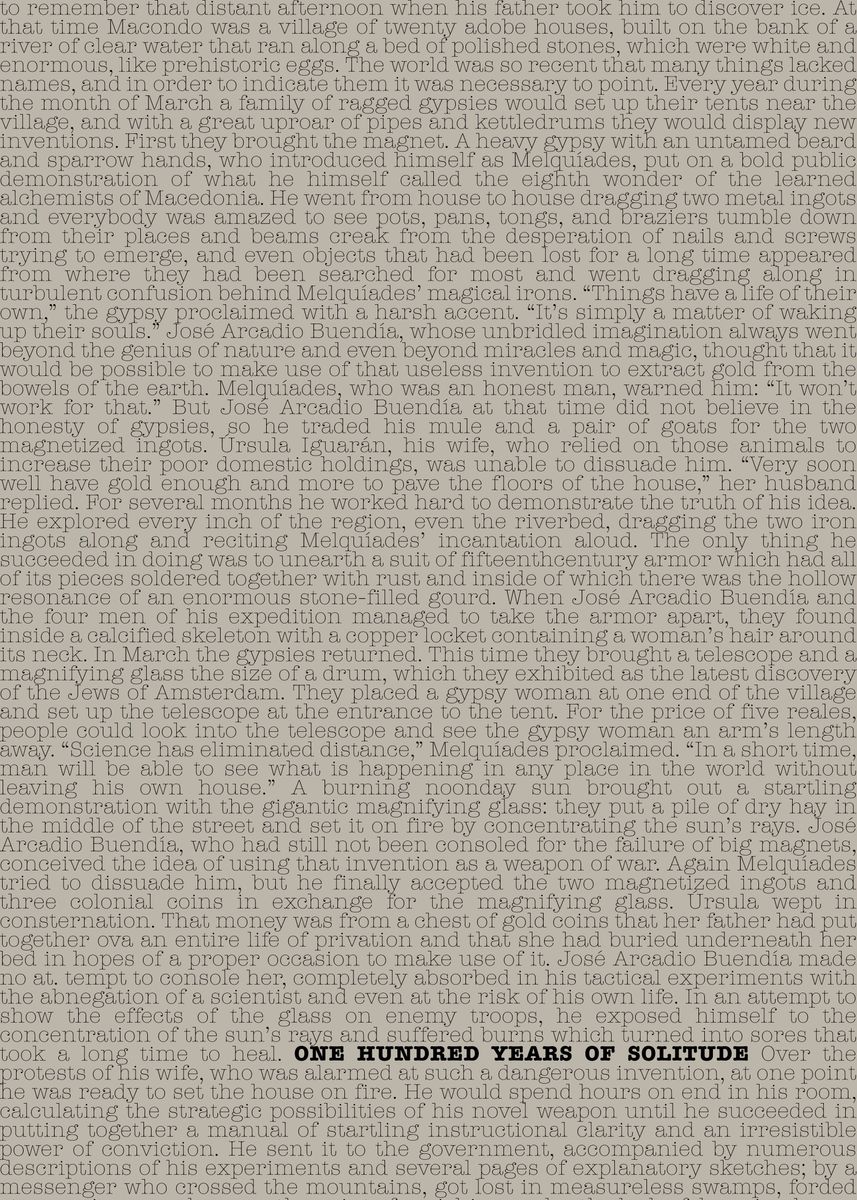 '100 Years of Solitude Text' Poster, picture, metal print, paint by ...