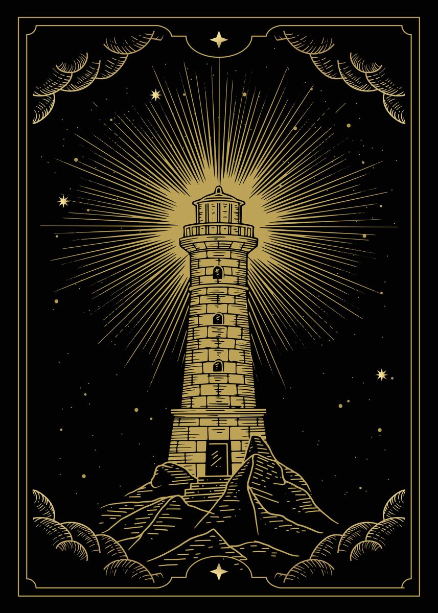 'Tarot the shing lighthouse' Poster, picture, metal print, paint by ...