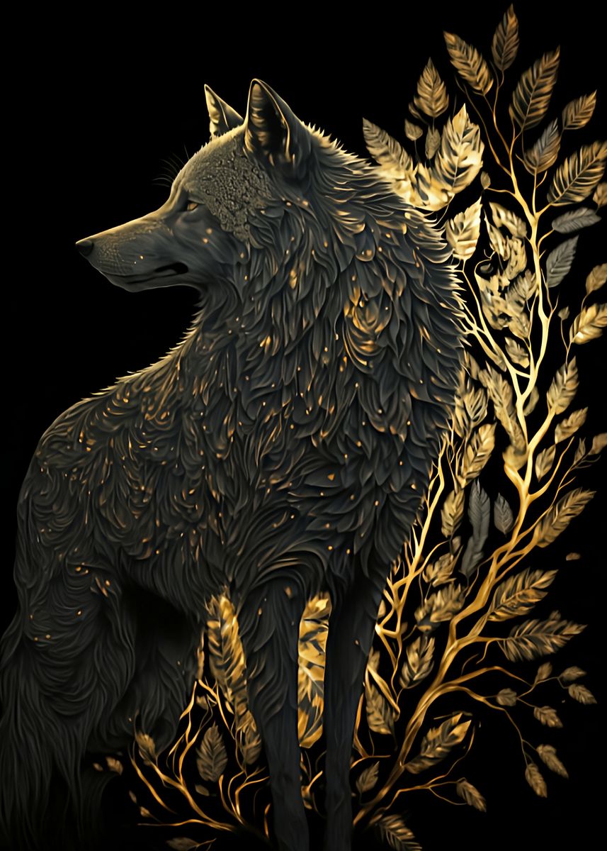 'Golden Wolf' Poster, picture, metal print, paint by Wolf Design ...