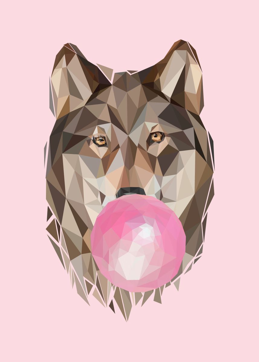 'wolf bubble gum animals ' Poster, picture, metal print, paint by ...