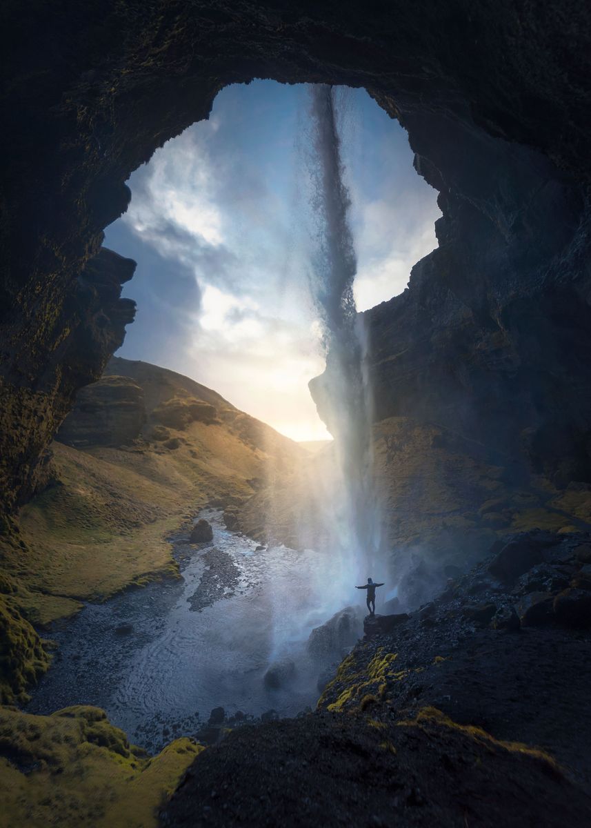 'Waterfall Cave' Poster, picture, metal print, paint by Julius Kähkönen ...