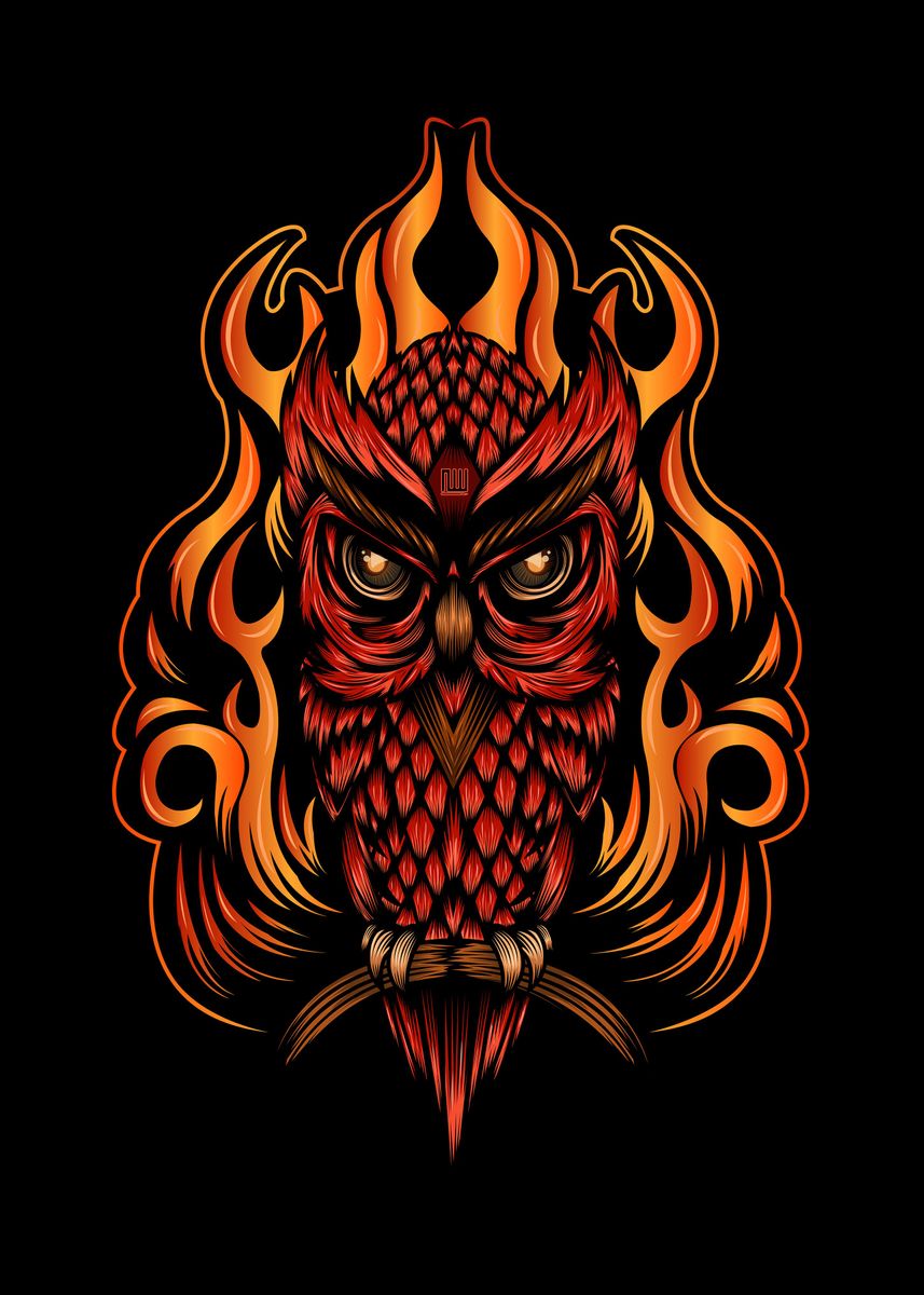 'Fire Owl' Poster, picture, metal print, paint by Adamzworld | Displate