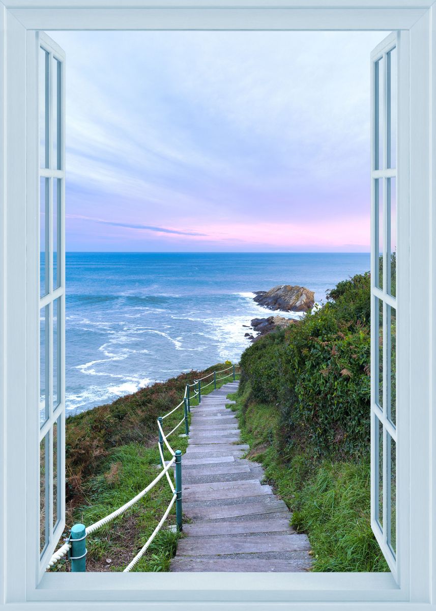 'Open window view cliffs' Poster by Vicen Design | Displate