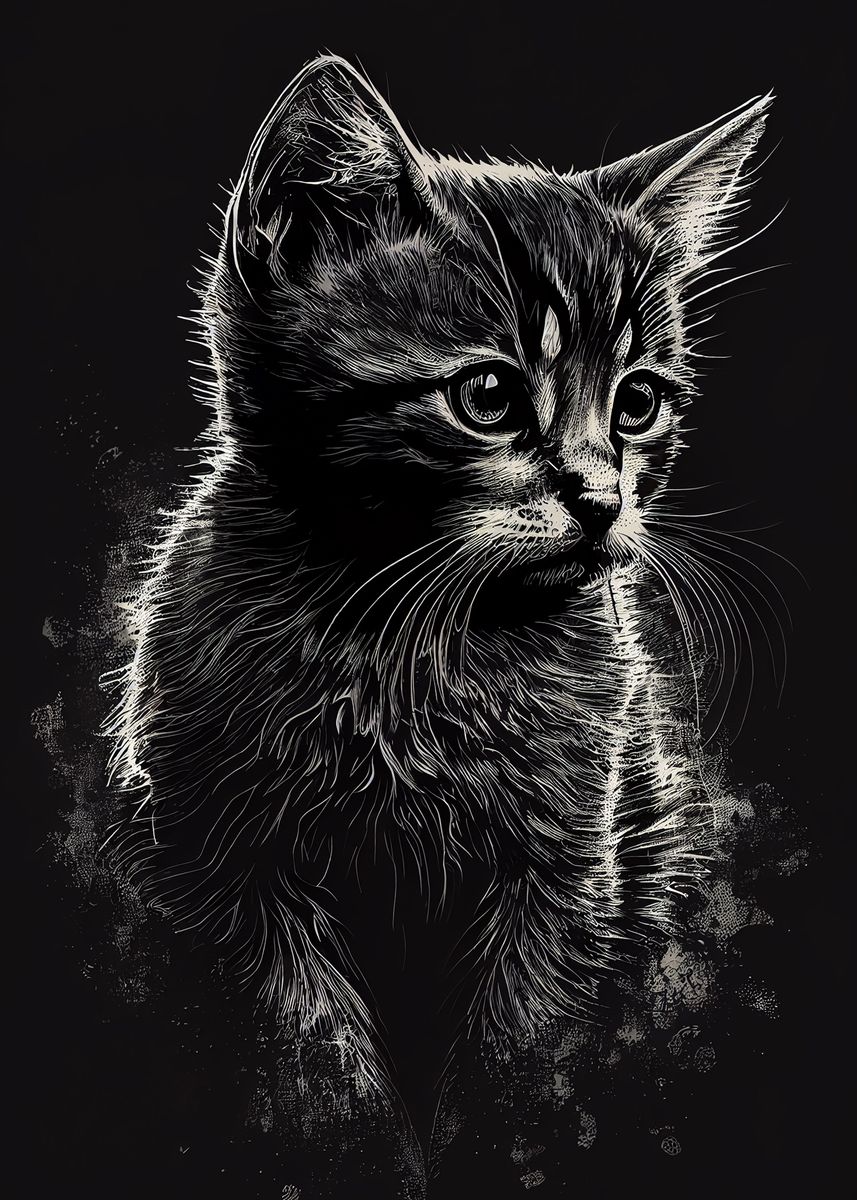 'Cat Drawing' Poster, picture, metal print, paint by DecoyDesign | Displate