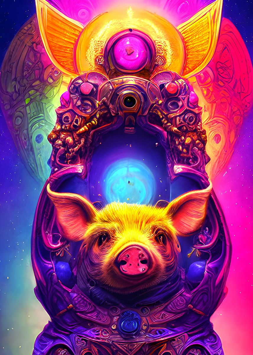 'Ancient Astral Pig' Poster, picture, metal print, paint by Jason Gutt ...