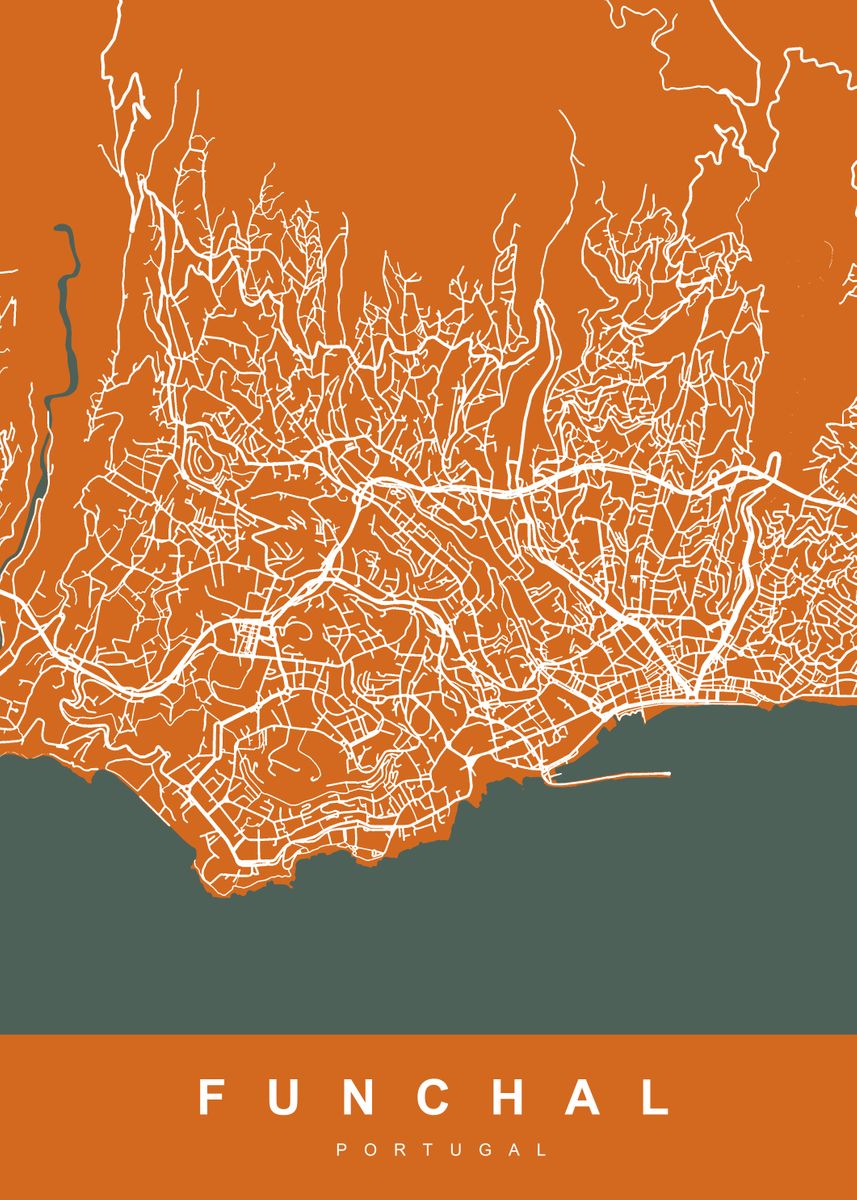 'Map FUNCHAL PORTUGAL' Poster, picture, metal print, paint by UrbanMaps ...
