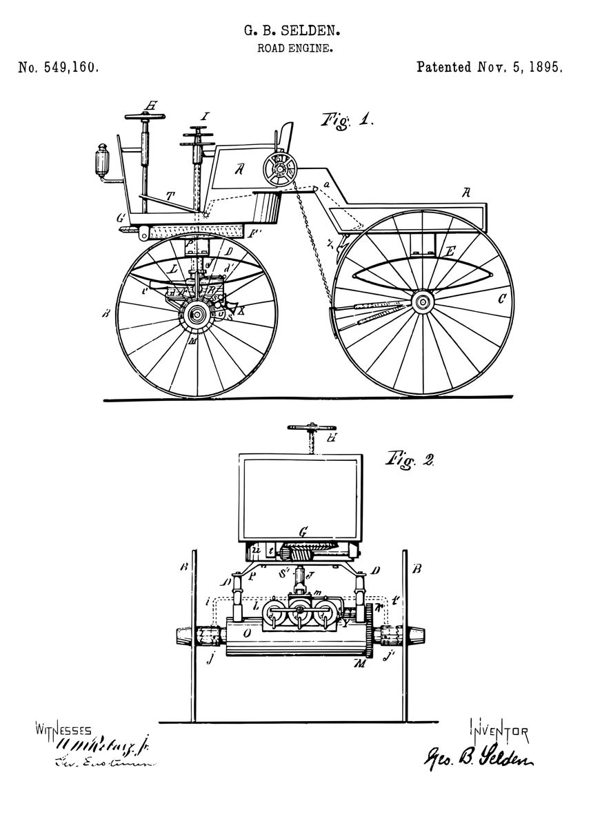 'Road engine patent 1895' Poster, picture, metal print, paint by ...