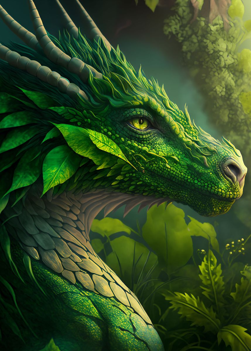 'Green Leaf Dragon' Poster by DervlexArt | Displate