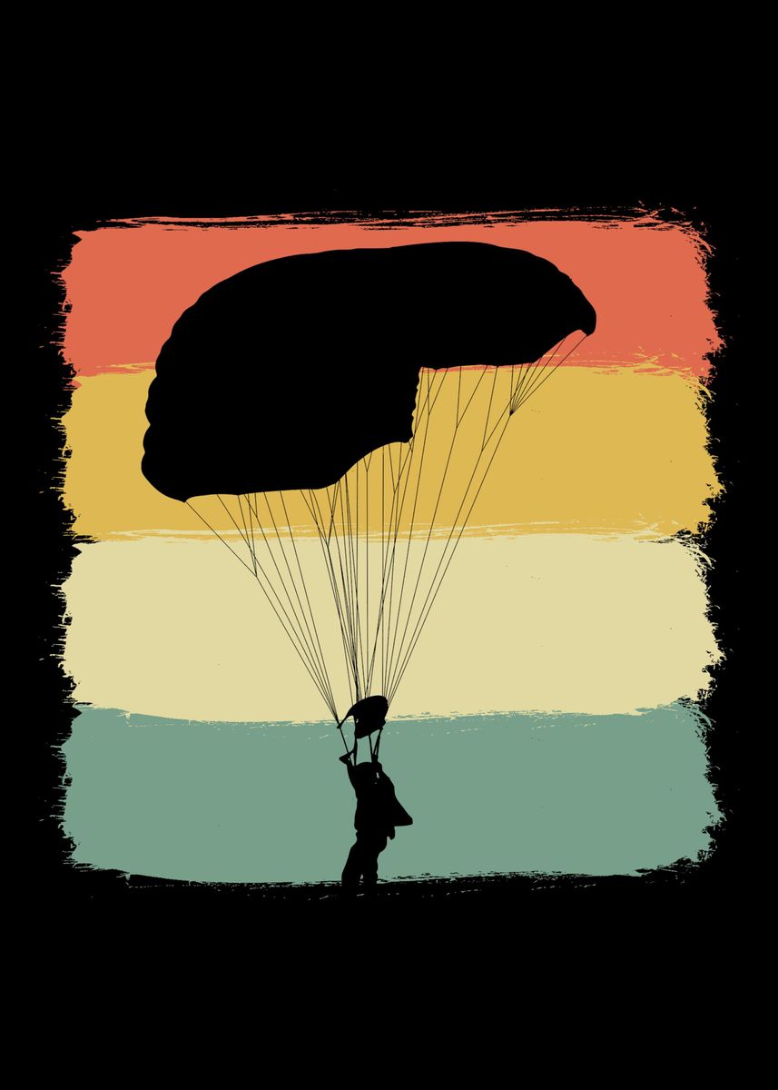 'Retro Skydiver Hang Glider' Poster, picture, metal print, paint by ...