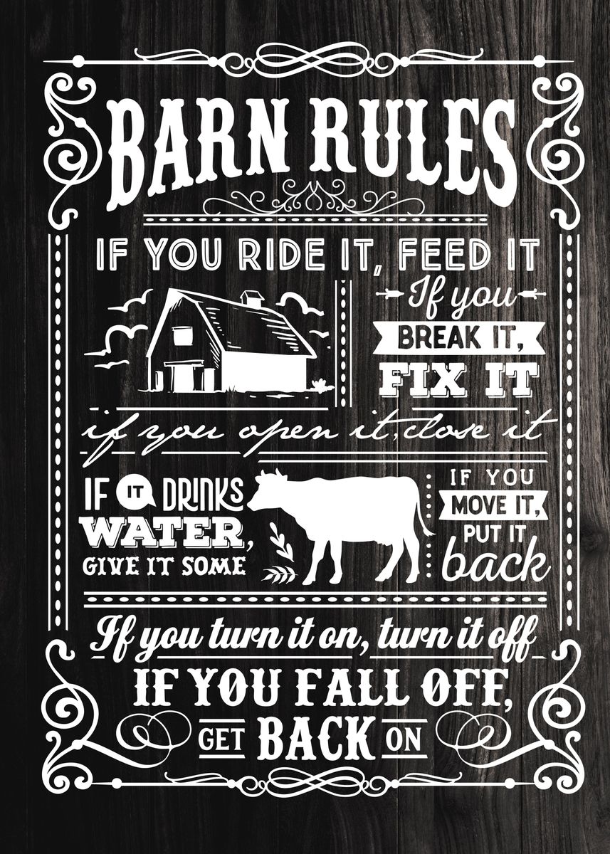 'Farmhouse Barn Rules' Poster, picture, metal print, paint by Stefan ...