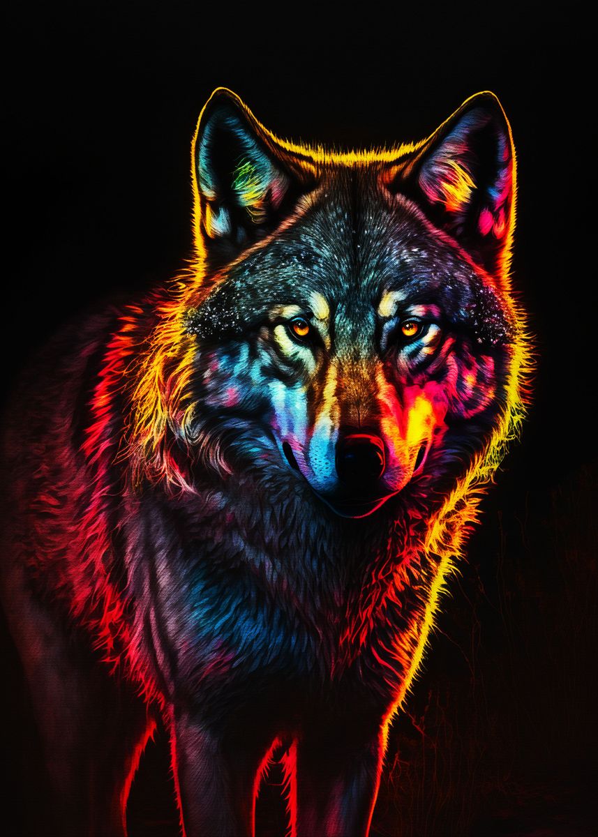 'Colorful Wolf' Poster, picture, metal print, paint by Muh Asdar | Displate