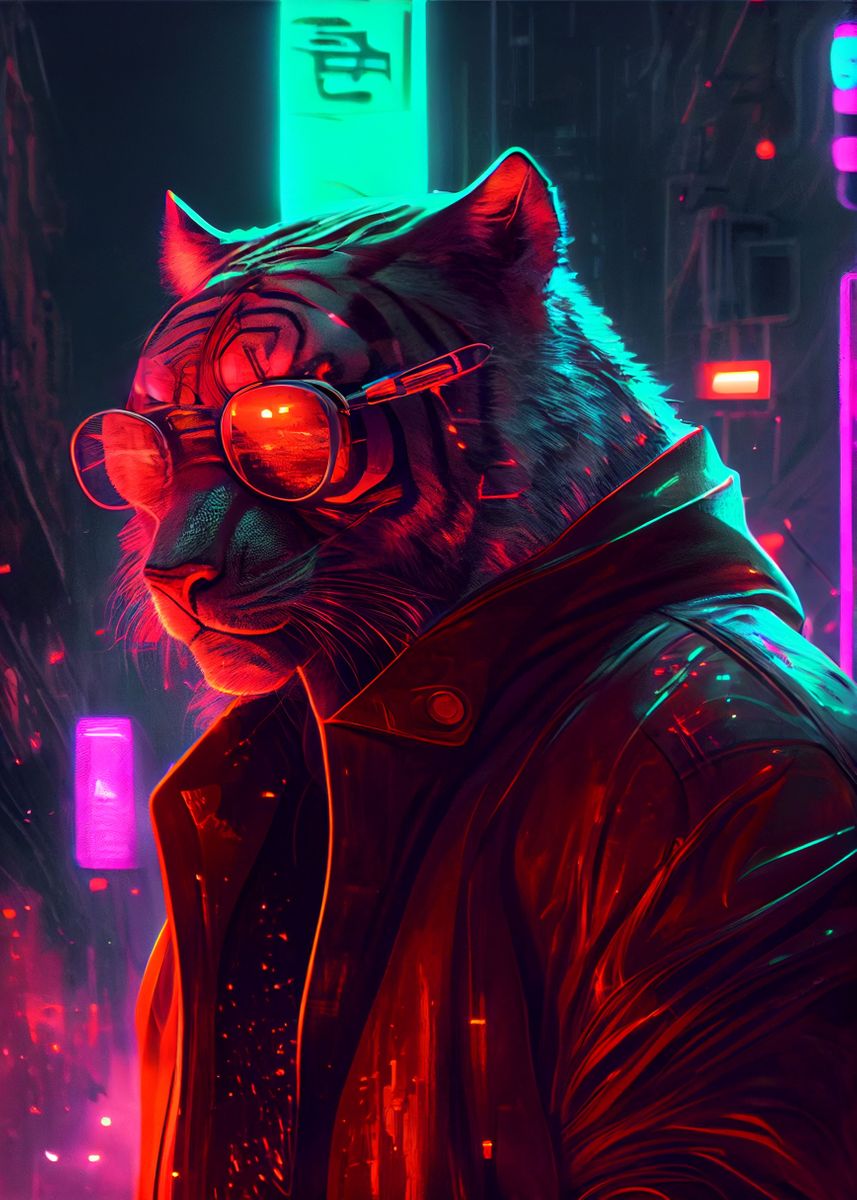 'Cyberpunk Tiger' Poster, picture, metal print, paint by Holzkovic ...