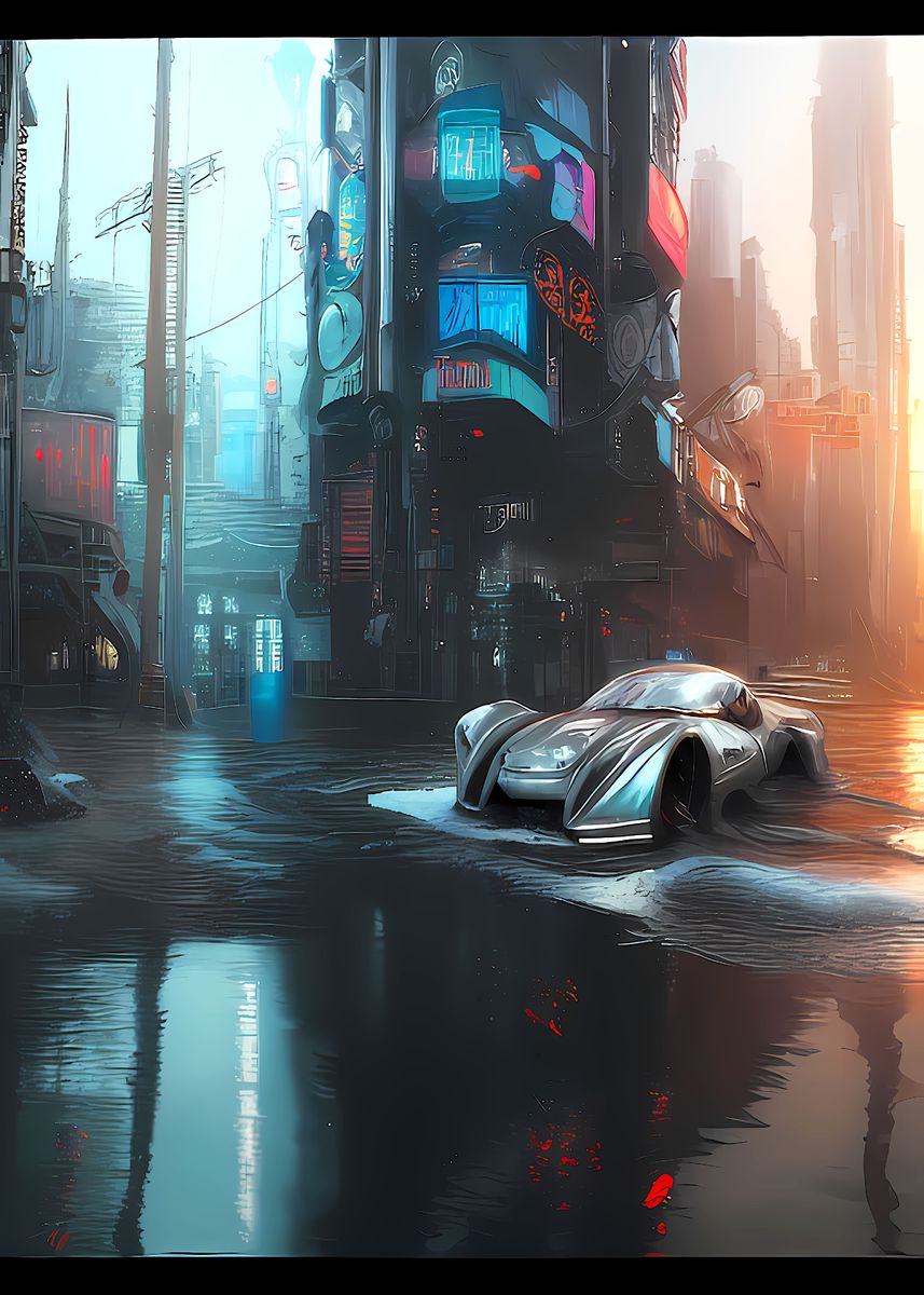 'Flooded dystopian City' Poster, picture, metal print, paint by Artexio ...