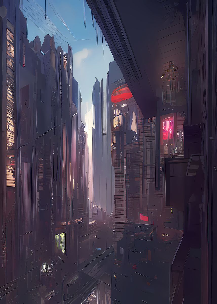 'Dystopian City from Window' Poster, picture, metal print, paint by ...