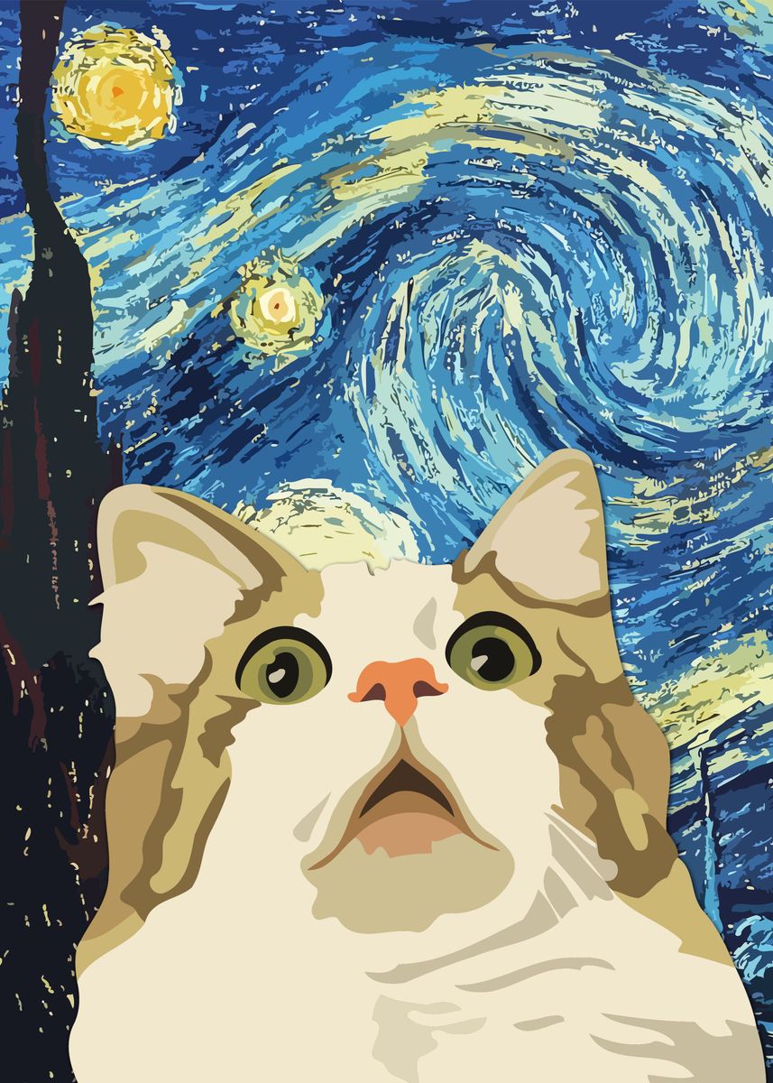 'The Cat Starry Night' Poster, picture, metal print, paint by Wall Art ...