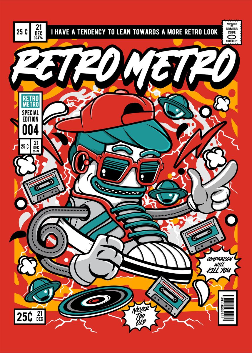 'shoe retro style comic ' Poster, picture, metal print, paint by ...